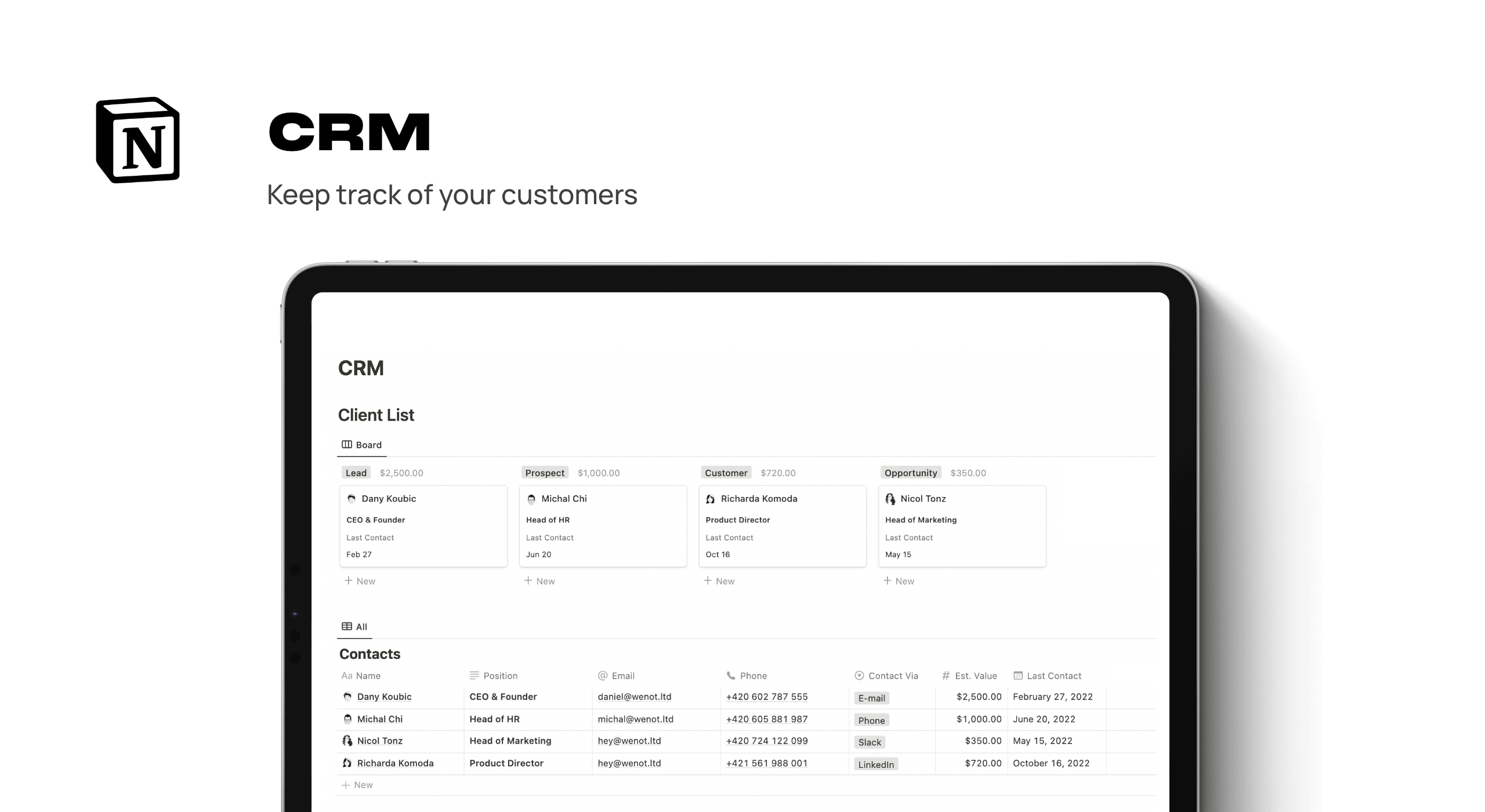 Notion CRM - Notionland Template Gallery